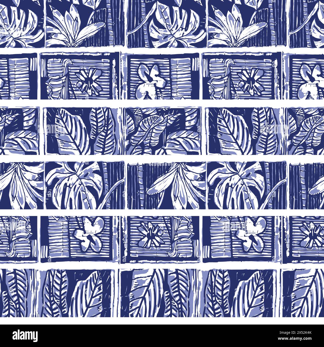 Indigo blue Japanese block print effect pattern. Seamless hand made ...