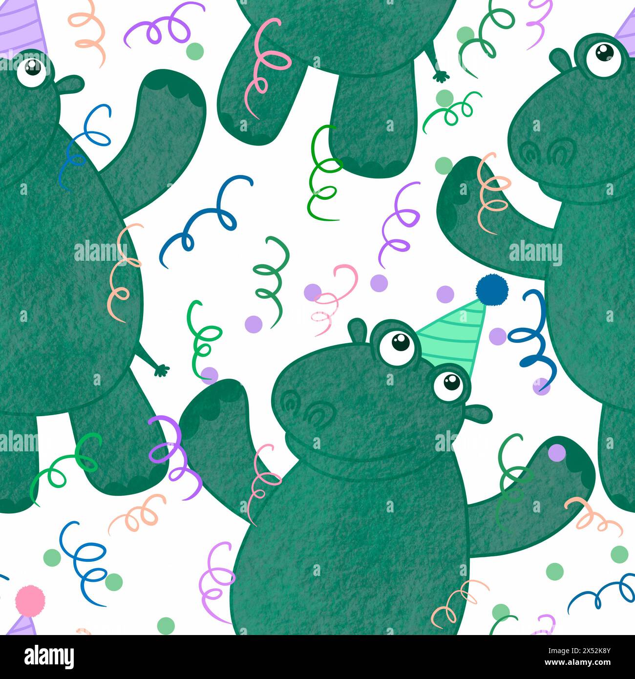 Cartoon animals seamless hippo seamless pattern for wrapping paper and ...