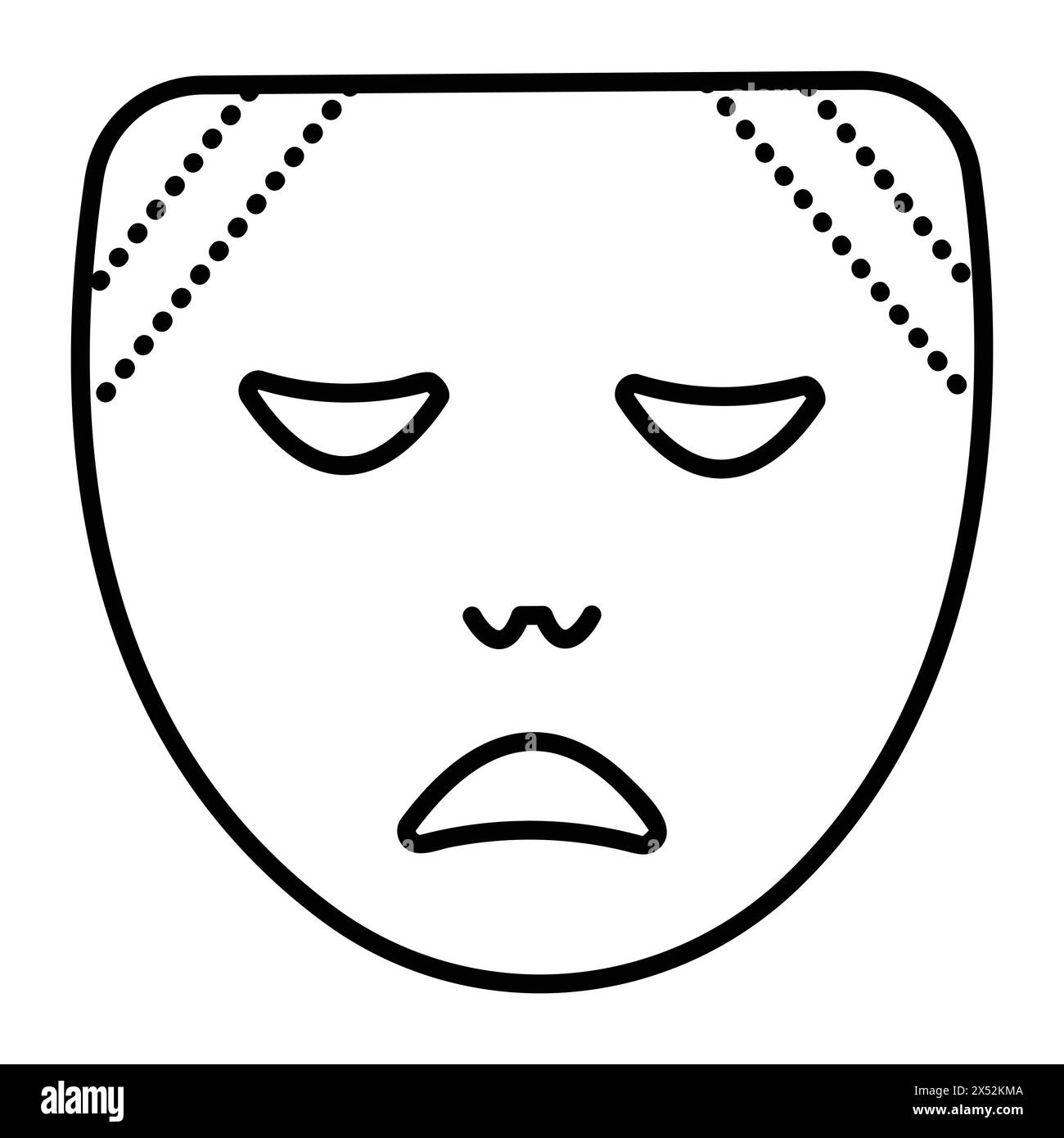Sad theatrical facial mask, black line icon of an pessimist, simple ...
