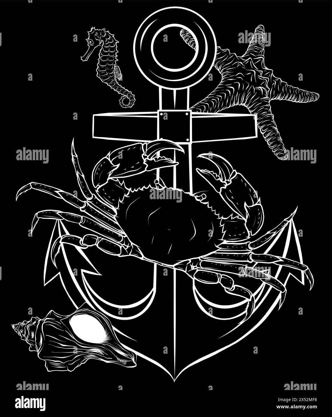 white silhouette of anchor with sea animal Stock Vector Image & Art - Alamy