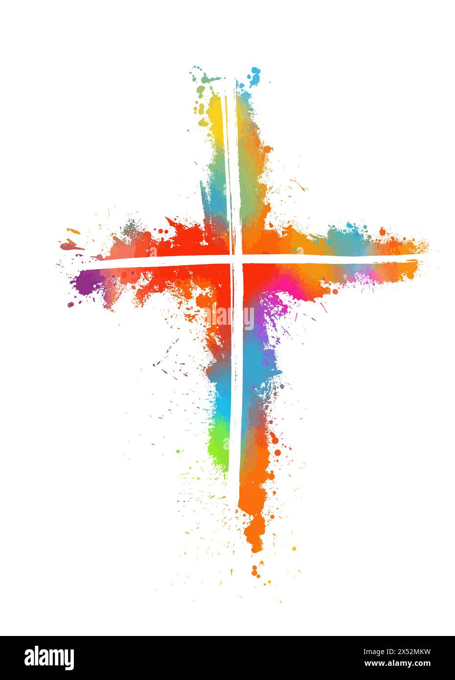 colored cross made of blots. Happy easter. hand drawing. Not AI, Vector ...