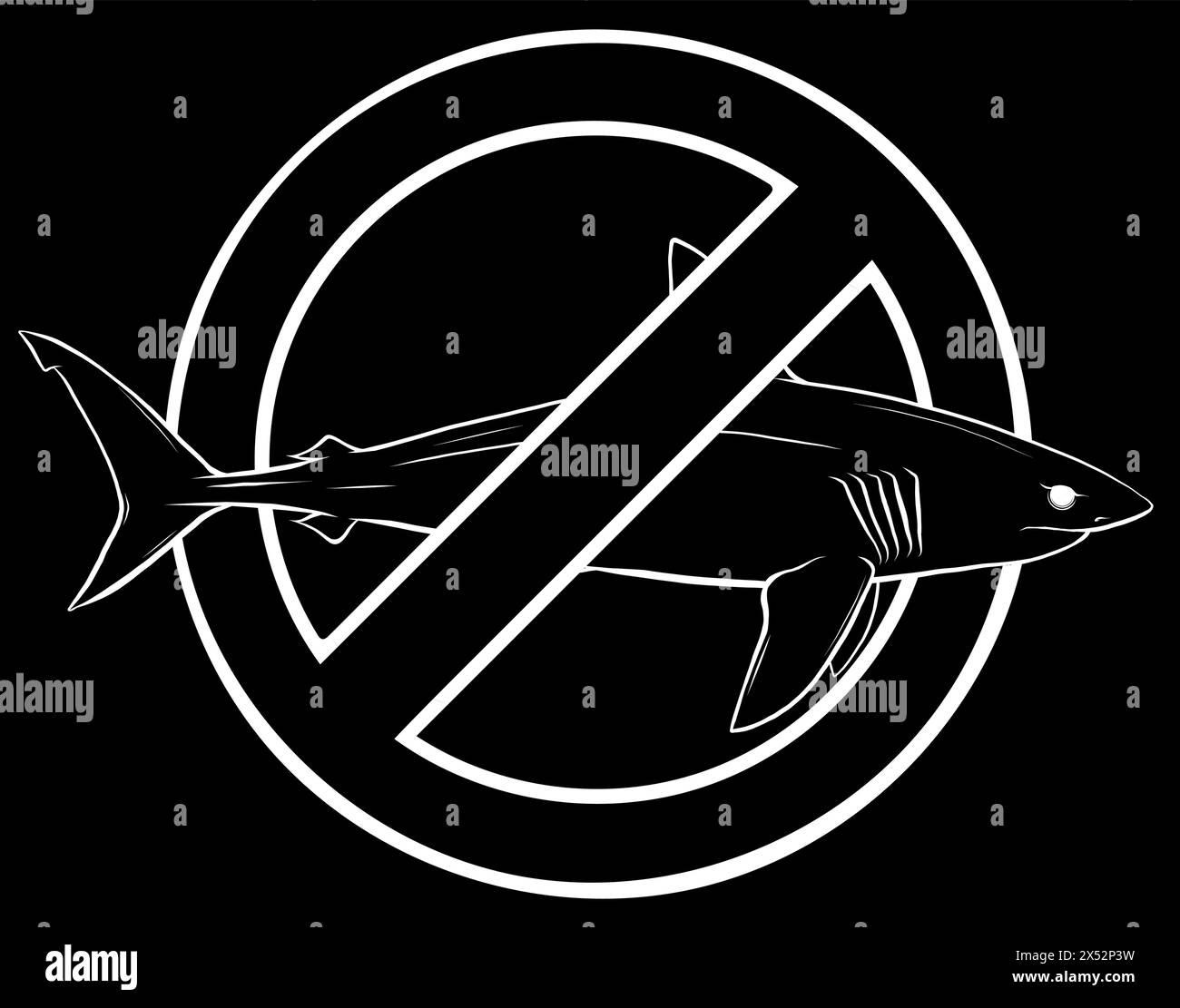 white silhouette of gray shark with prohibitory sign vector ...