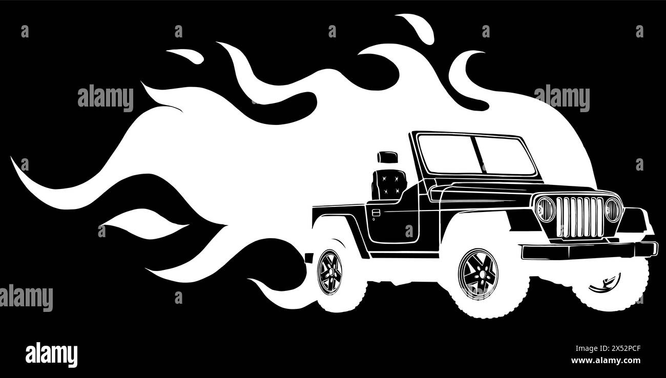 white silhouette of Crossover car for race sports on black background ...