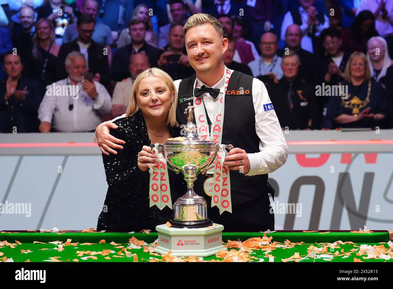 Kyren Wilson celebrates with his wife Sophie Lauren after winning the ...