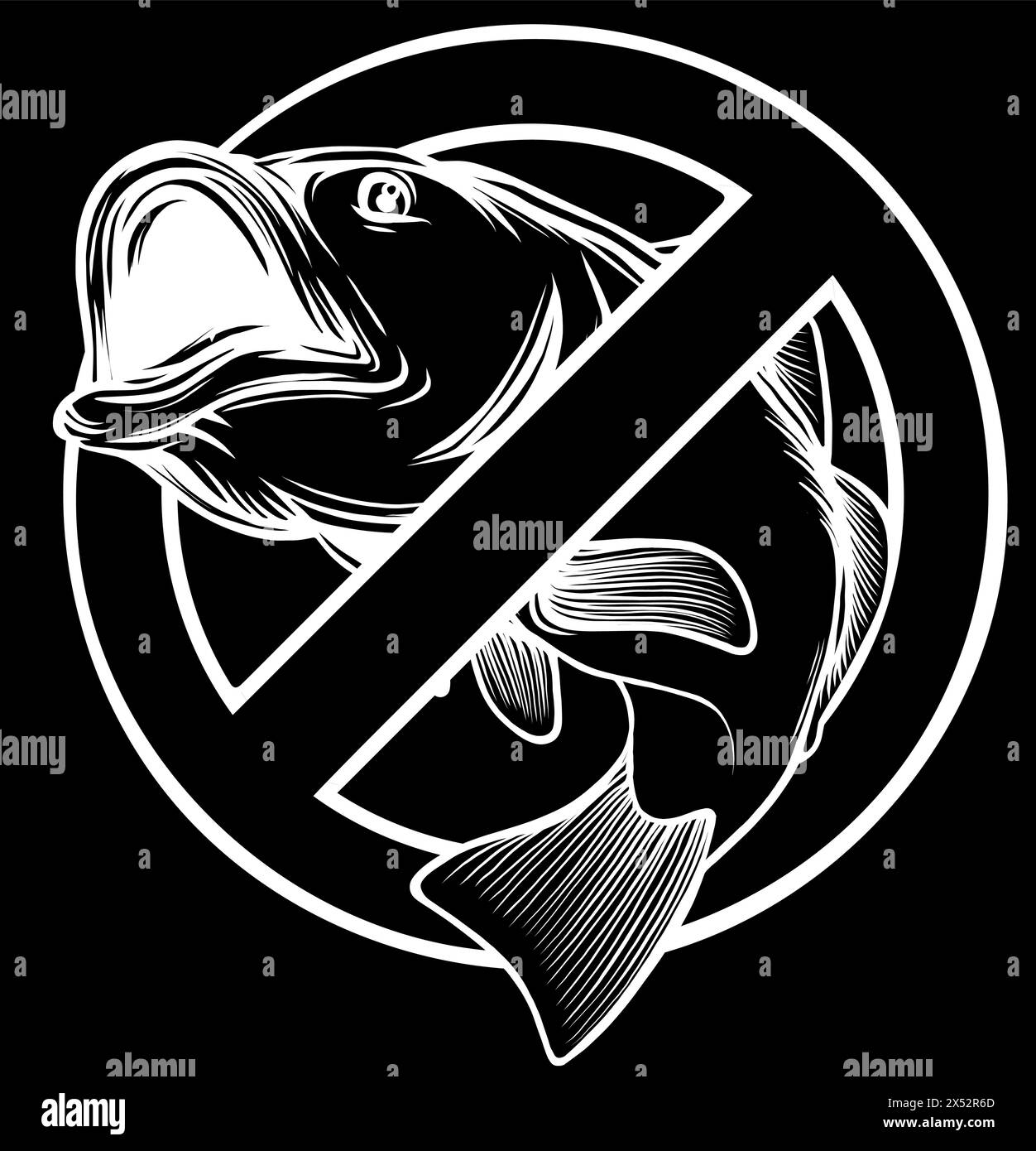 white silhouette of No Fish sign icon isolated on black background ...