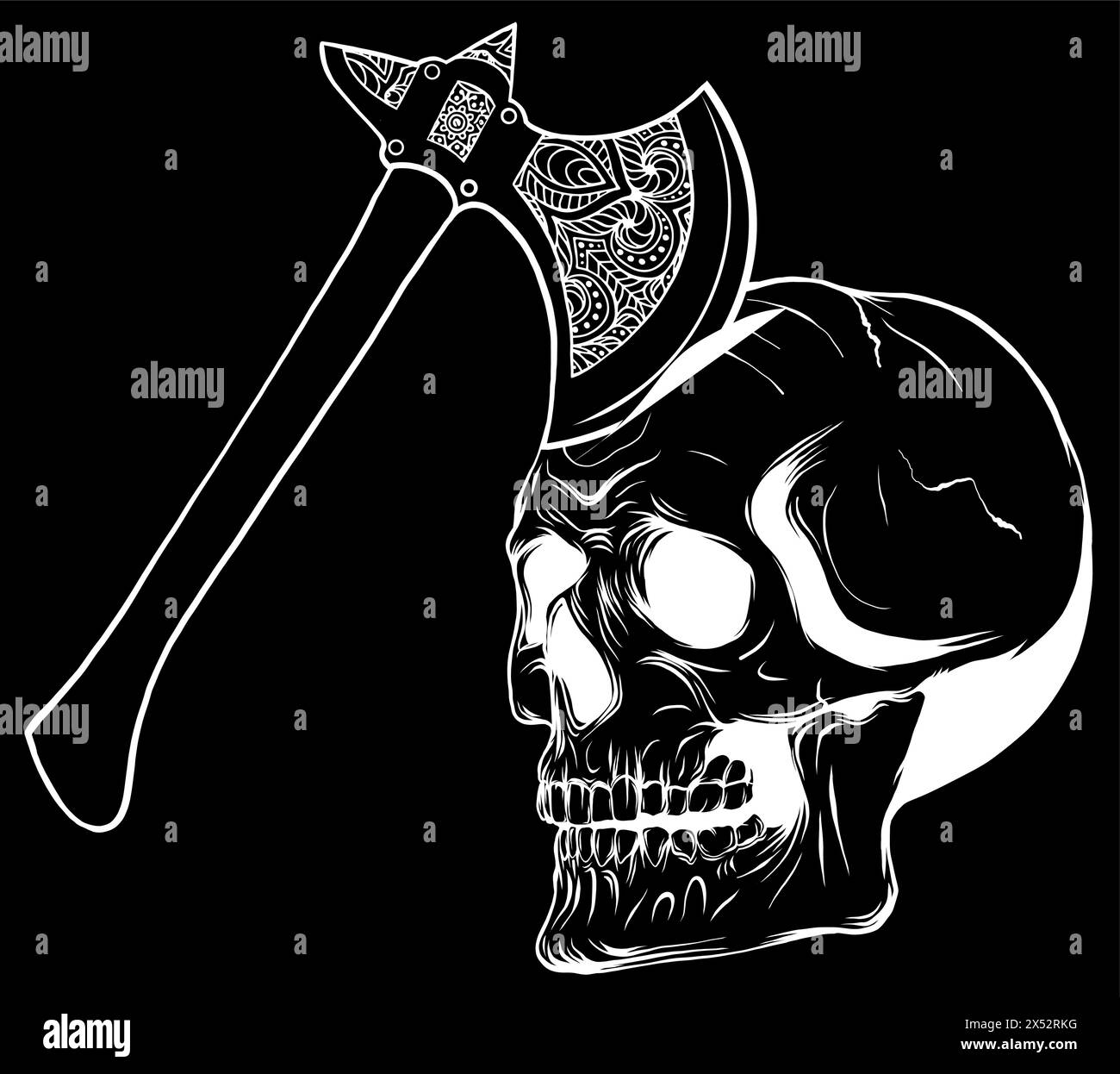 vector illustration of skull with ax Stock Vector Image & Art - Alamy