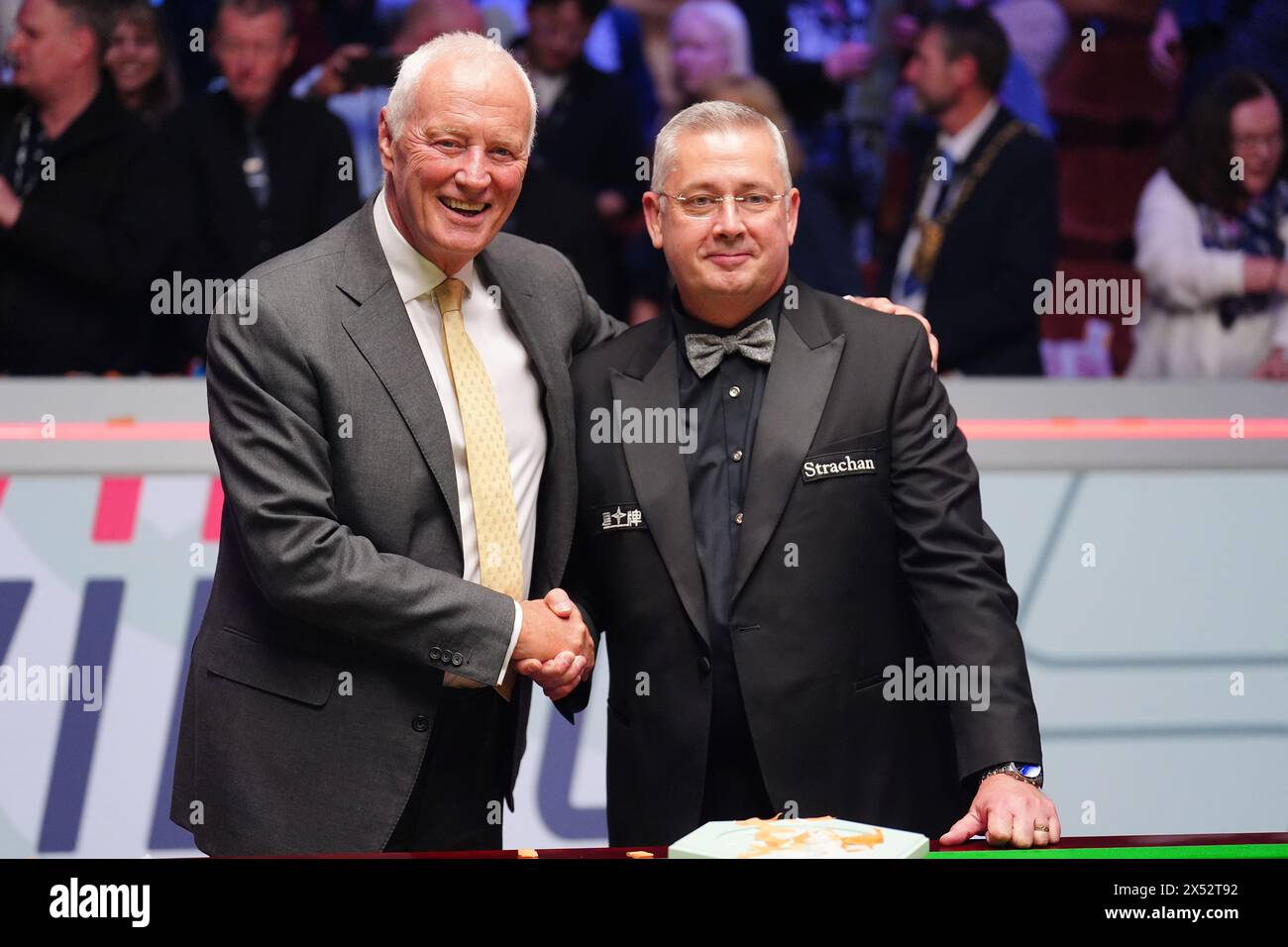 Barry Hearn with snooker referee Paul Collier during the final on day ...