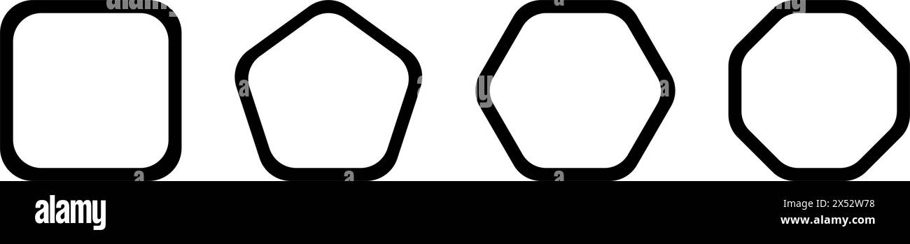 Set of geometric frames with rounded corners. Square, pentagon, hexagon ...