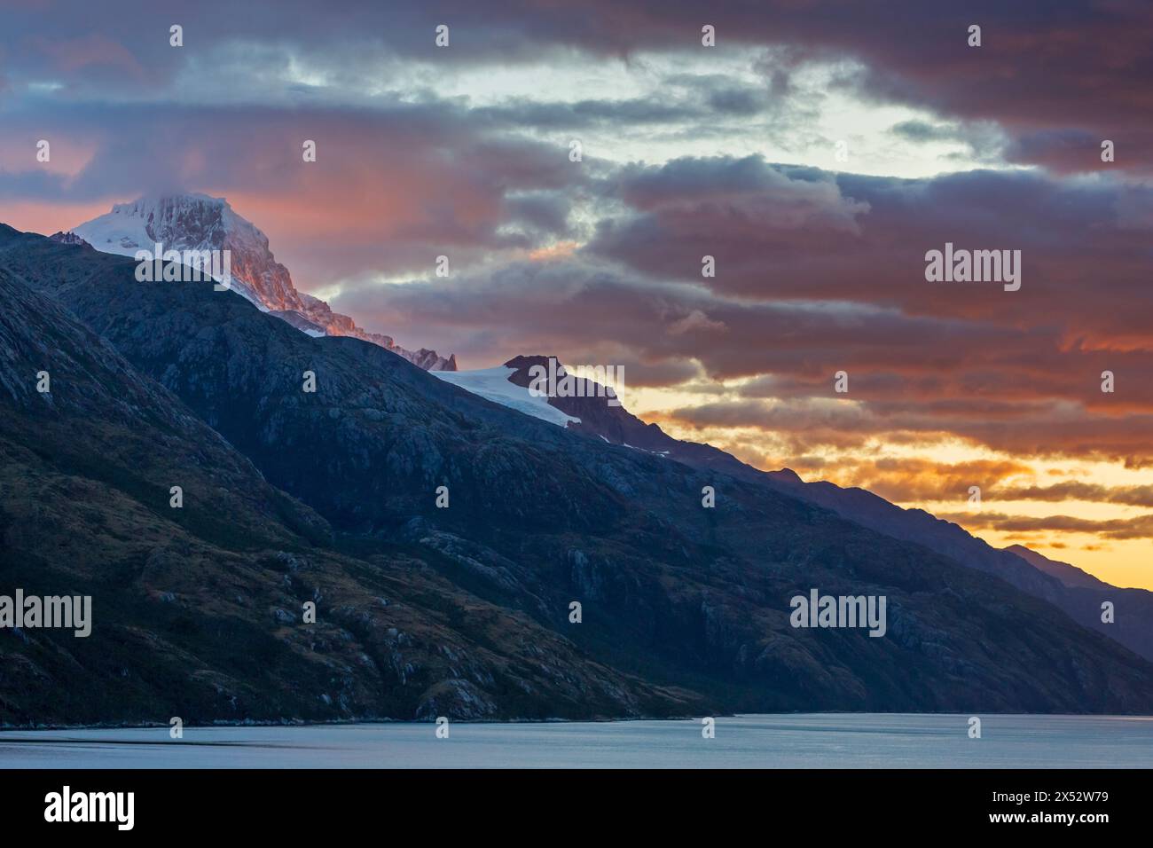 Sunrise on mountain, Darwin sound, Beagle Channel, Tierra del Fuego ...
