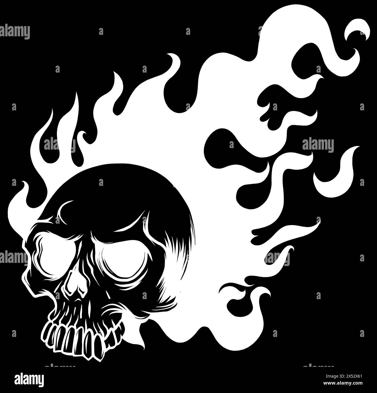 white silhouette of Skull on Fire with Flames Vector Illustration on ...