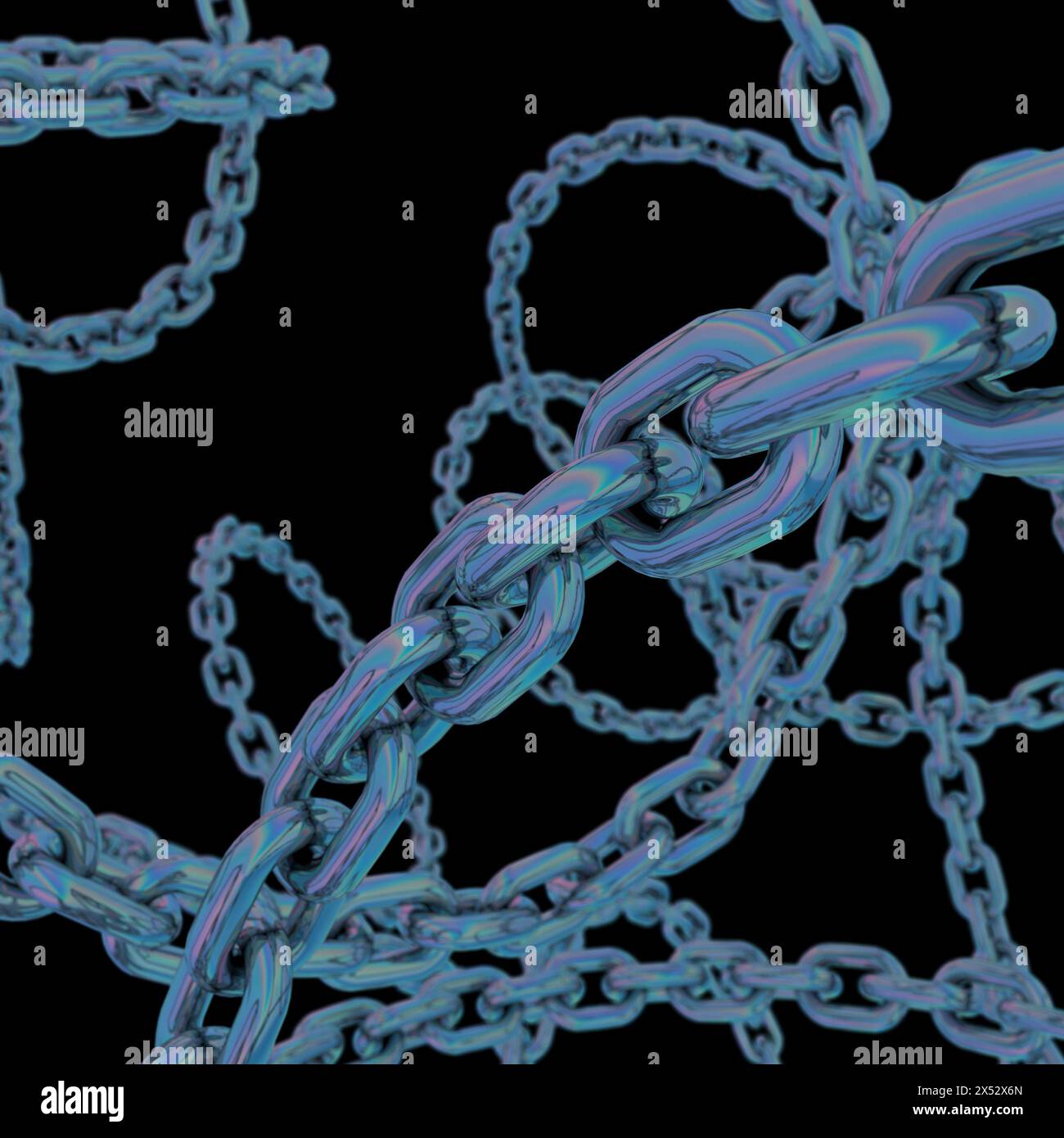 Intersecting 3D Multicolor Chrome Metal Chains Swirling in Air Render ...