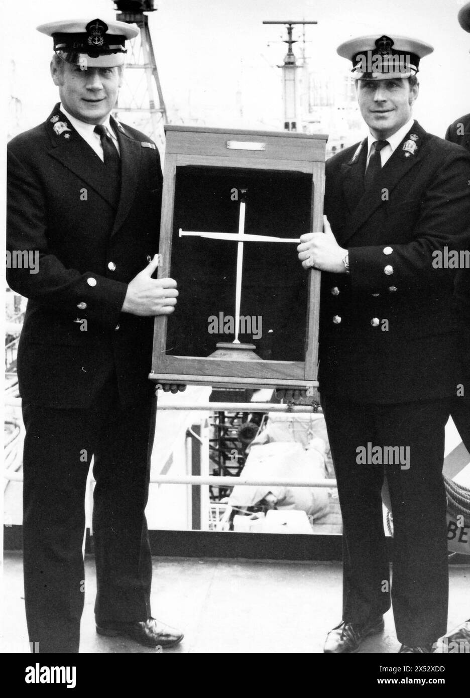 MEMBERS OF THE NAVY PARTY ABOARD THE STENA SEASPREAD WITH THE CROSS OF ...