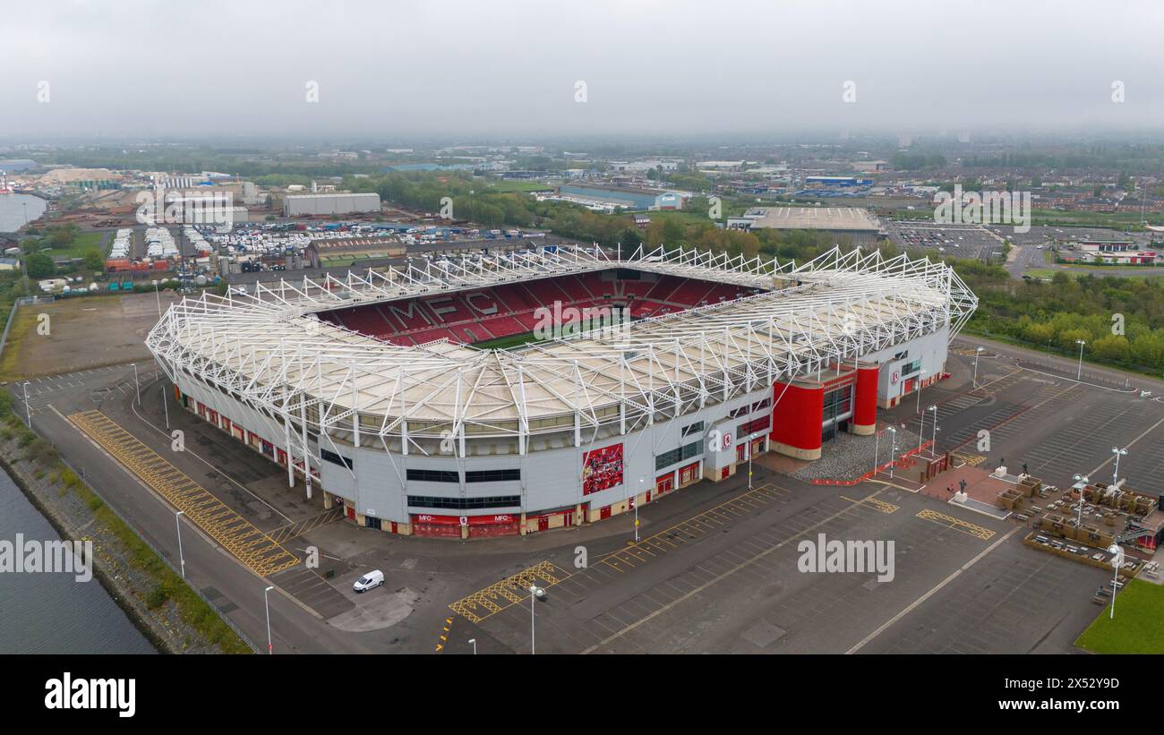 An aerial view iot the Riverside Stadium home to Middlesbrough FC seen ...