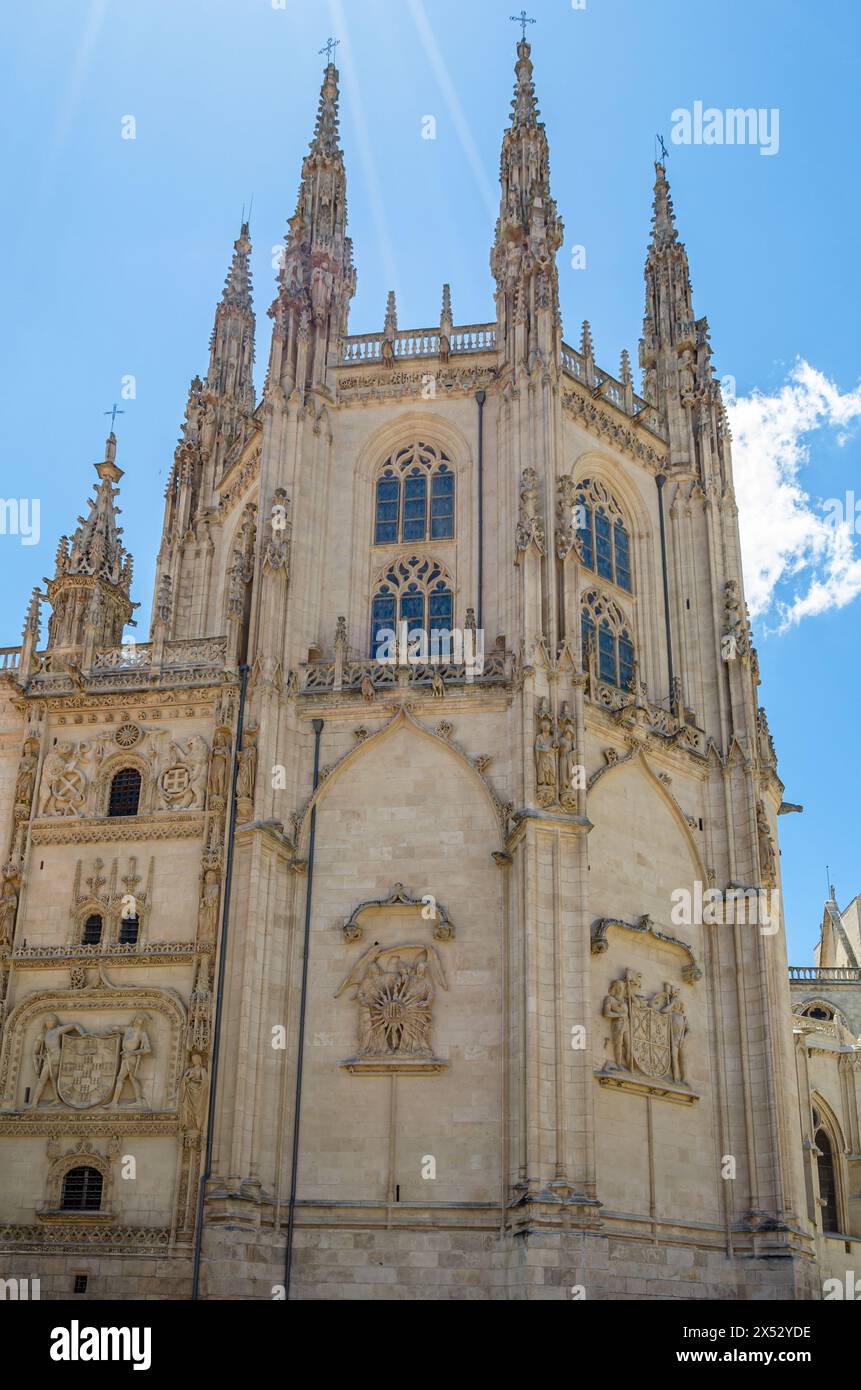 View of Burgos cathedral, Spain. Its construction began in 1221, in the ...