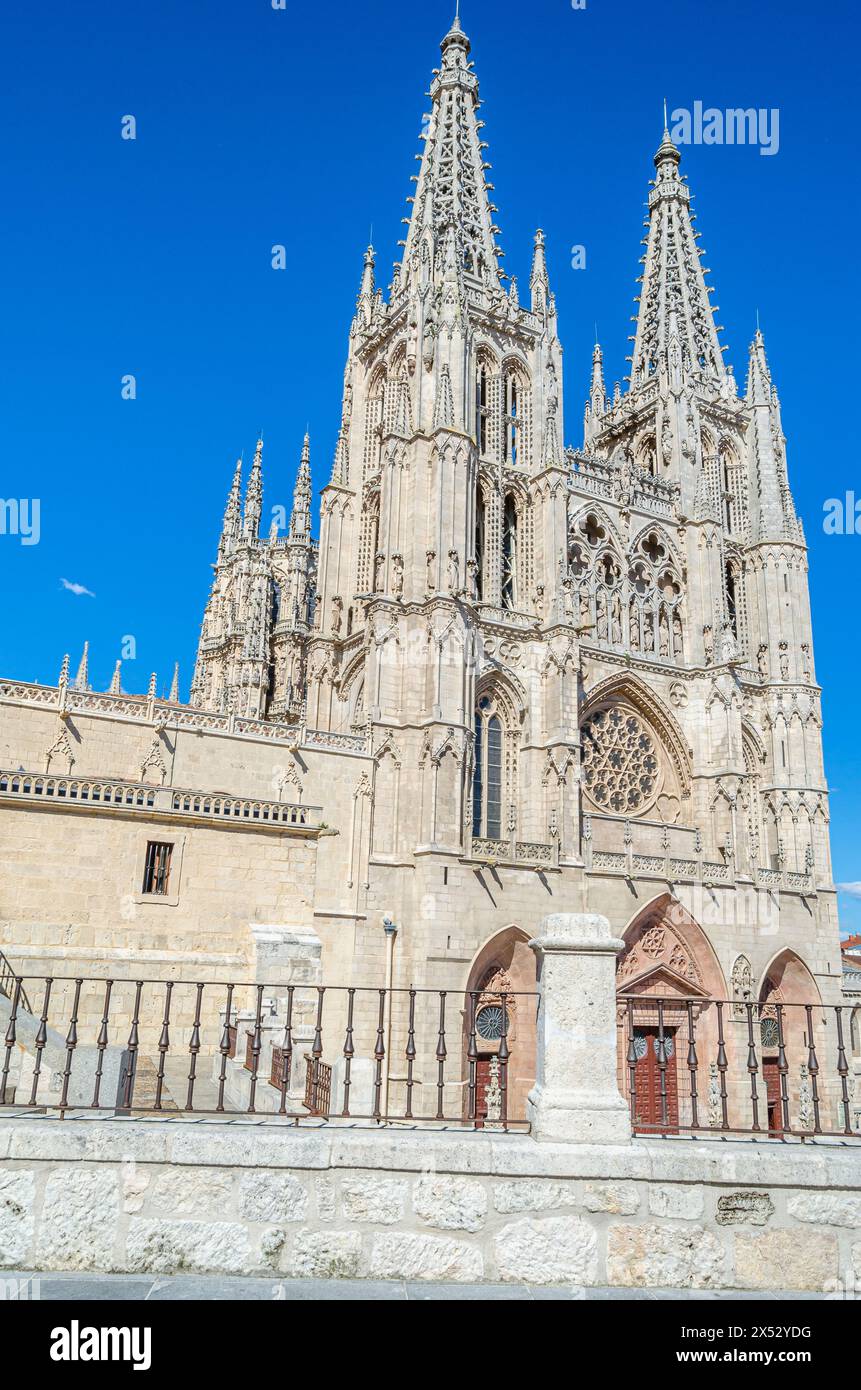 View of Burgos cathedral, Spain. Its construction began in 1221, in the ...