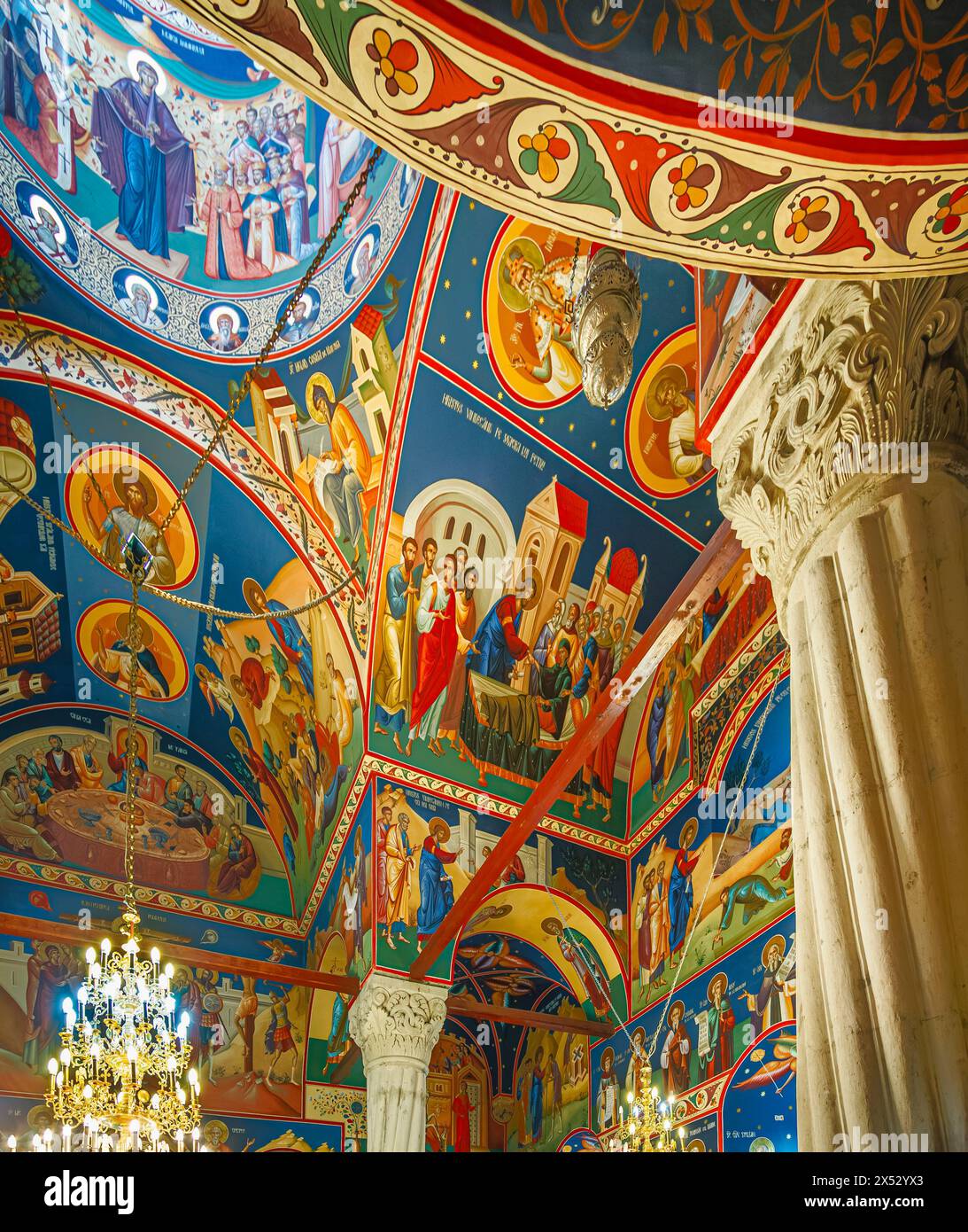 Colourful murals and cupola in the New St. George Church in Lipscani ...