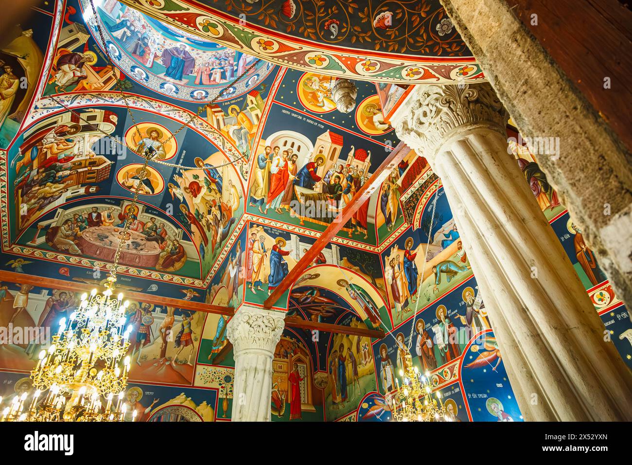 Colourful murals and cupola in the New St. George Church in Lipscani ...