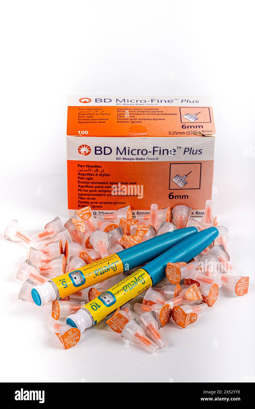 Istanbul Turkey 27 April 2024; BD Micro Fine plus Pen Needle 0.25 mm (31G) x 6 mm. It is an ...