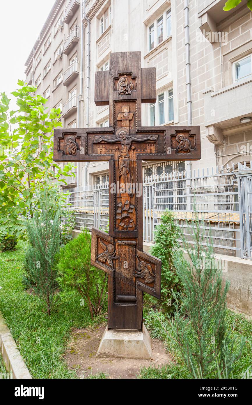 Carved wooden Russian Orthodox cross at St. Nicholas Russian Church in ...