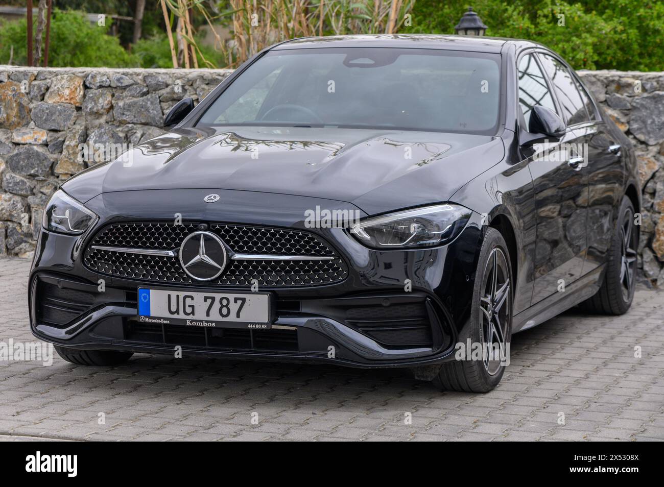 Gaziveren Cyprus 04.29.2024 black Mercedes C180 front view 6 Stock ...