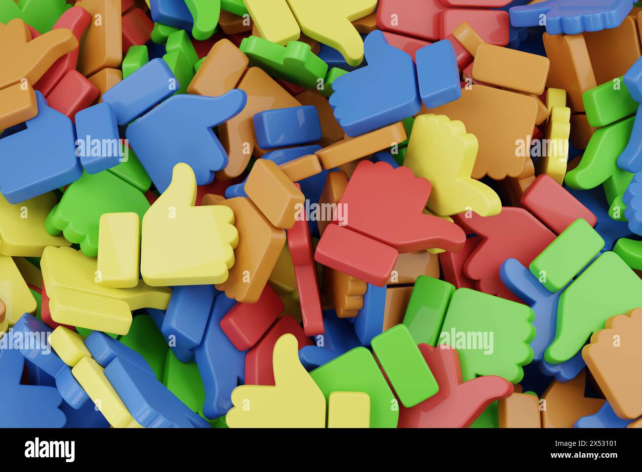 Many colorful thumbs up icons. 3d illustration Stock Photo - Alamy