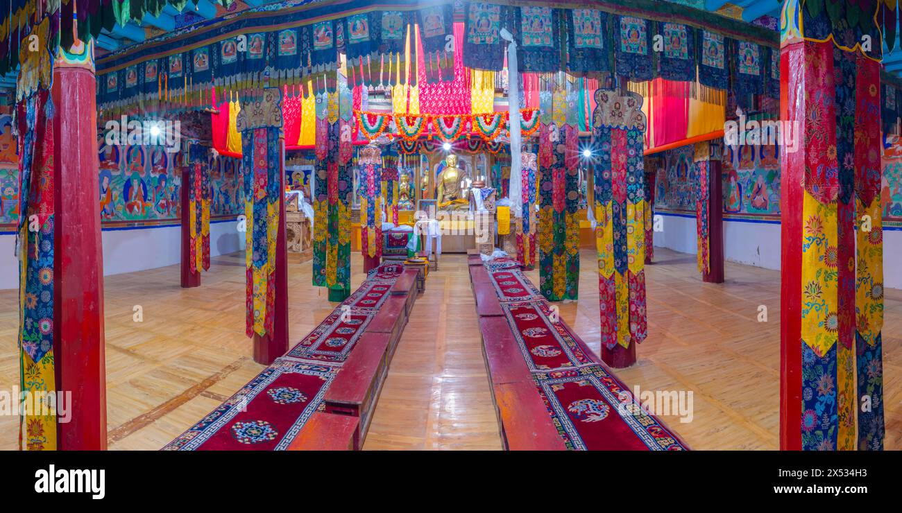 Dukhang, prayer and meeting room, Diskit Monastery, near Hunder, Nubra ...