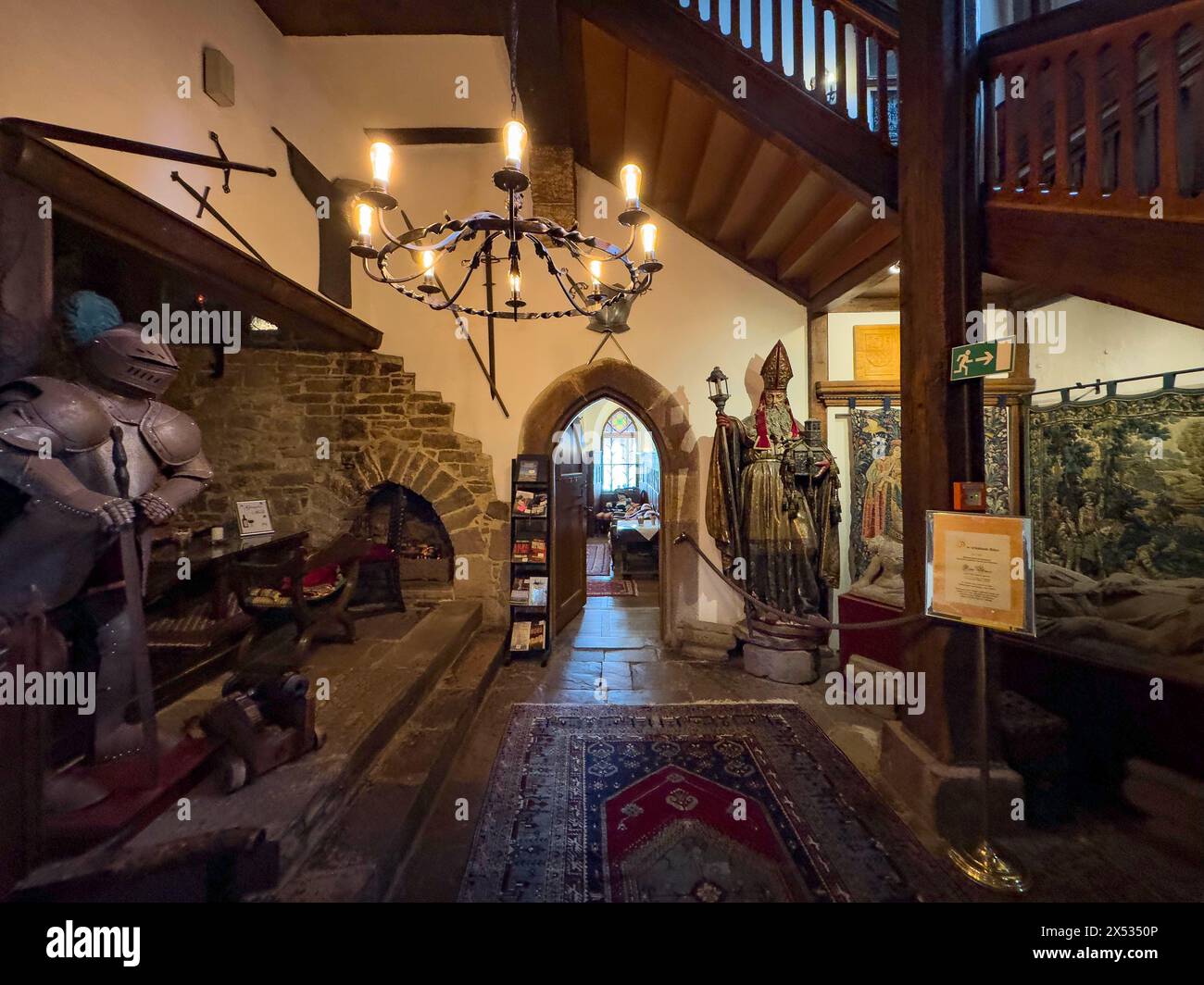 Historic small reception hall in entrance area of 13th century castle ...