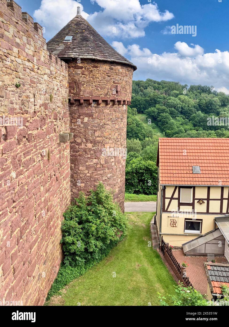 View of corner defence tower with shingles covered watchtower defence ...