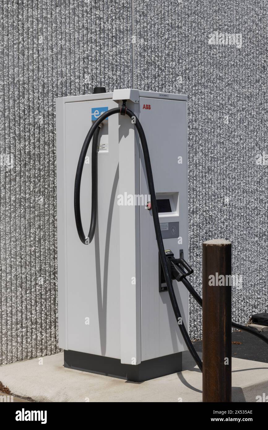Kokomo - May 5, 2024: ABB Electric Vehicle Charger with a CCS connection. ABB offers total EV ...