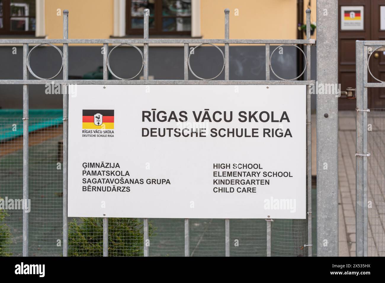 German School Riga, entrance sign with inscriptions for educational ...