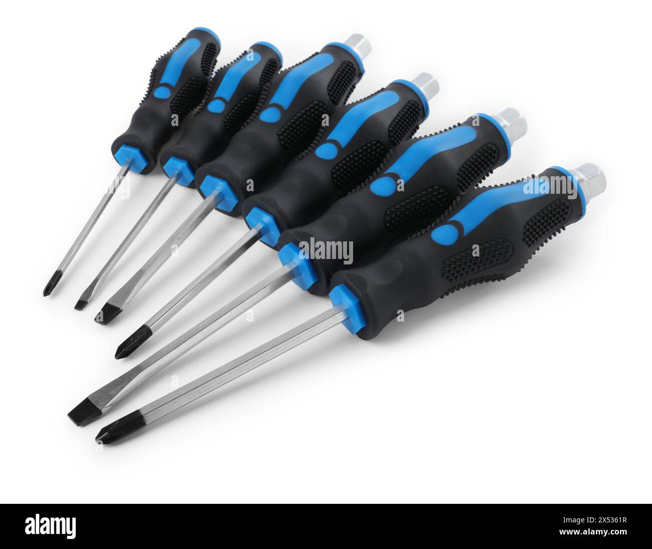 Set of screwdrivers with blue handles isolated on white Stock Photo - Alamy