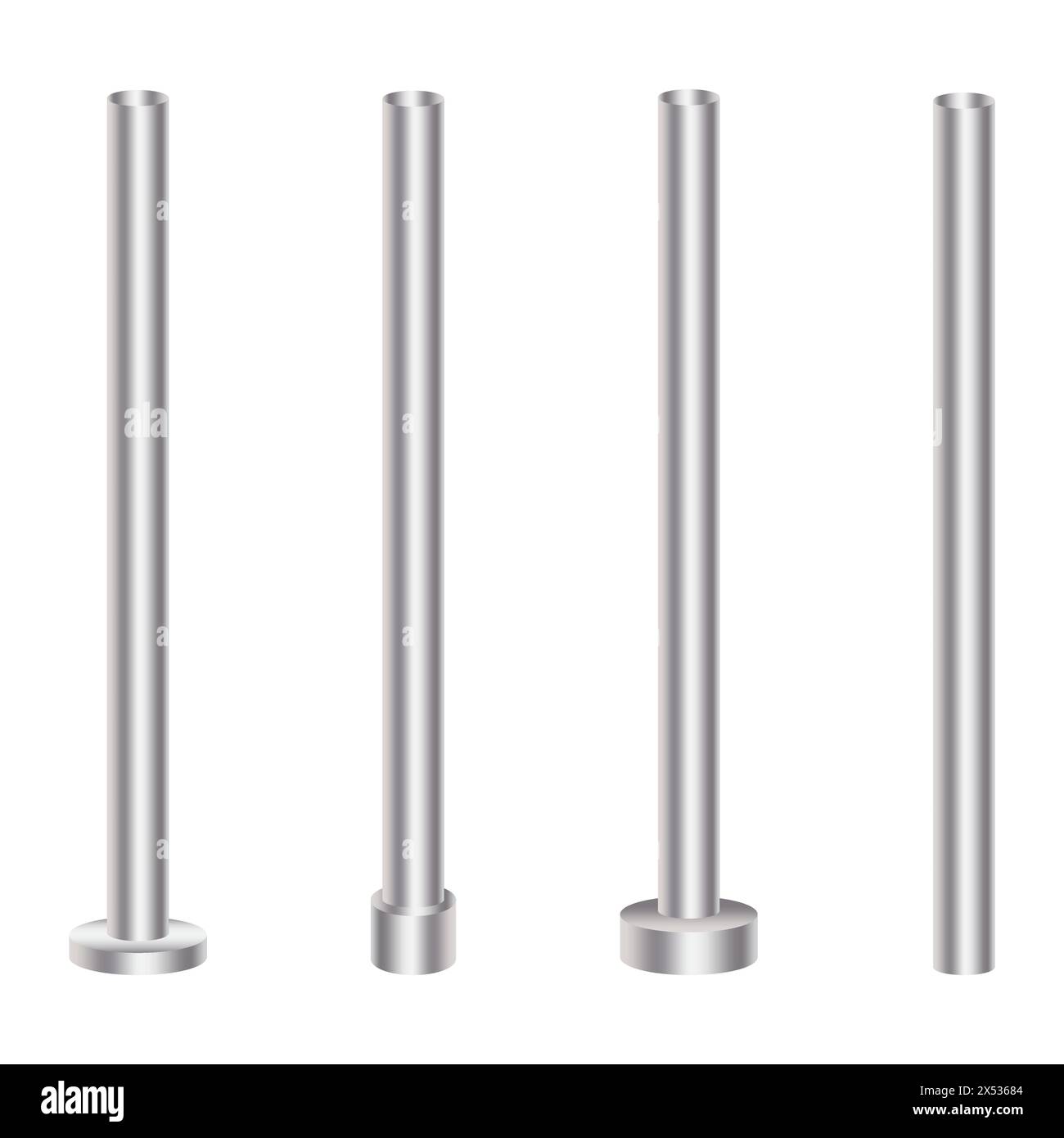 Metal poles set. Vertical alignment. Industrial design. Vector rods ... Metal poles set. Vertical alignment. Industrial design. Vector rods ...