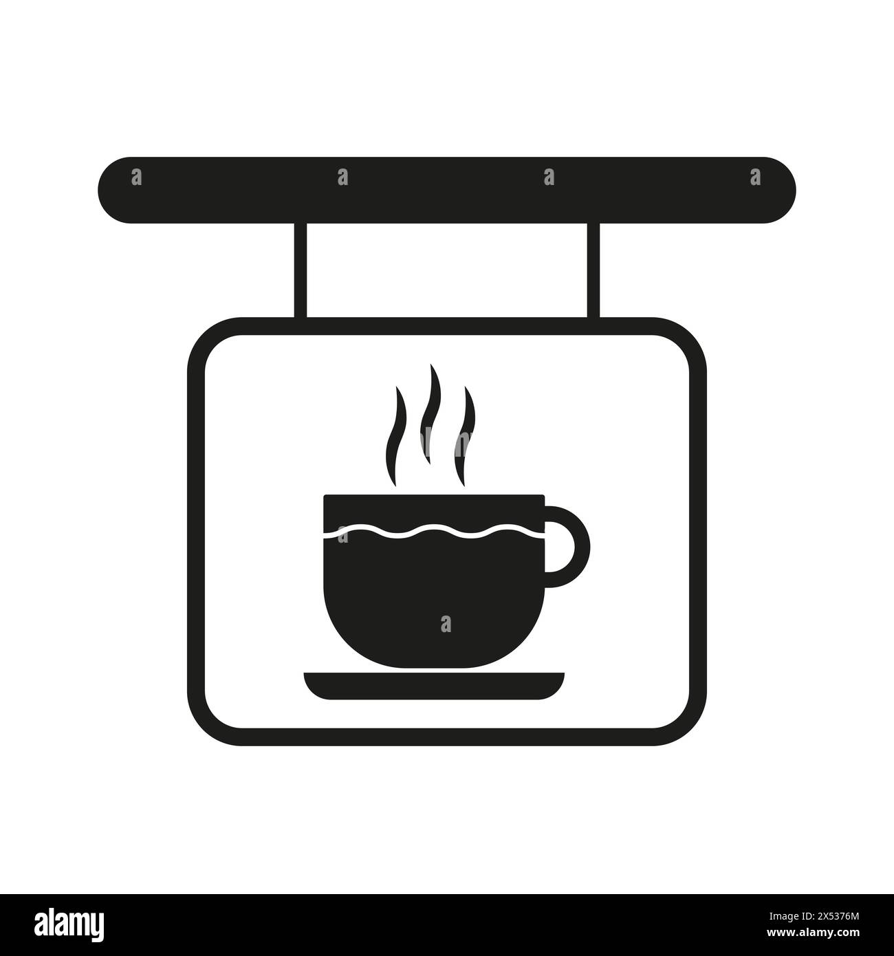 Hot coffee cup signboard. Vector icon for cafe. Simple black and white ...