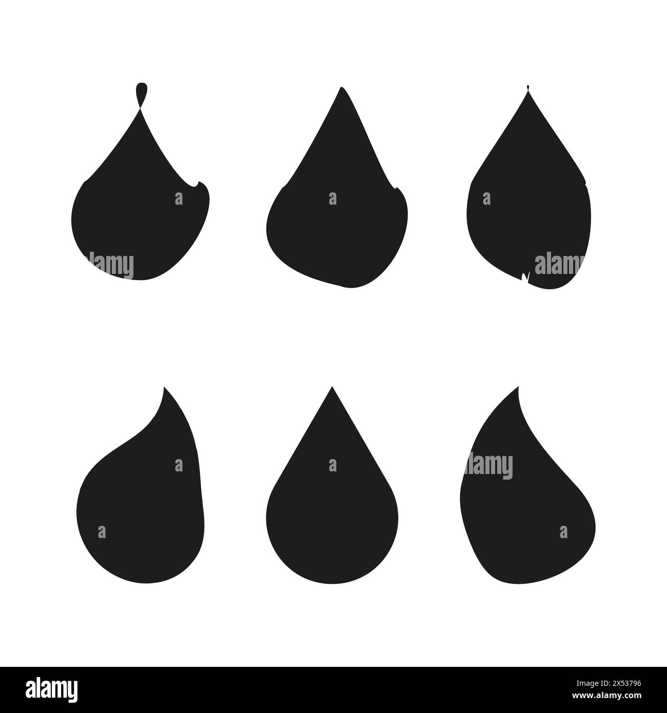 Vector collection of water drops. Various shapes of black droplets ...