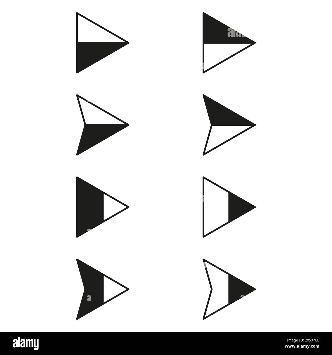 Minimalist arrow icons vector. Set of black and white directional symbols. Navigation and ...