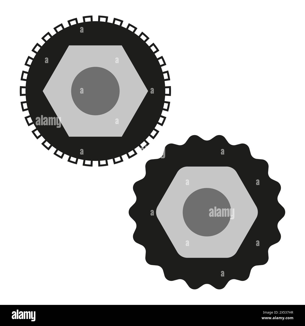 Minimalist gear and nut vector. Mechanical components illustration ...