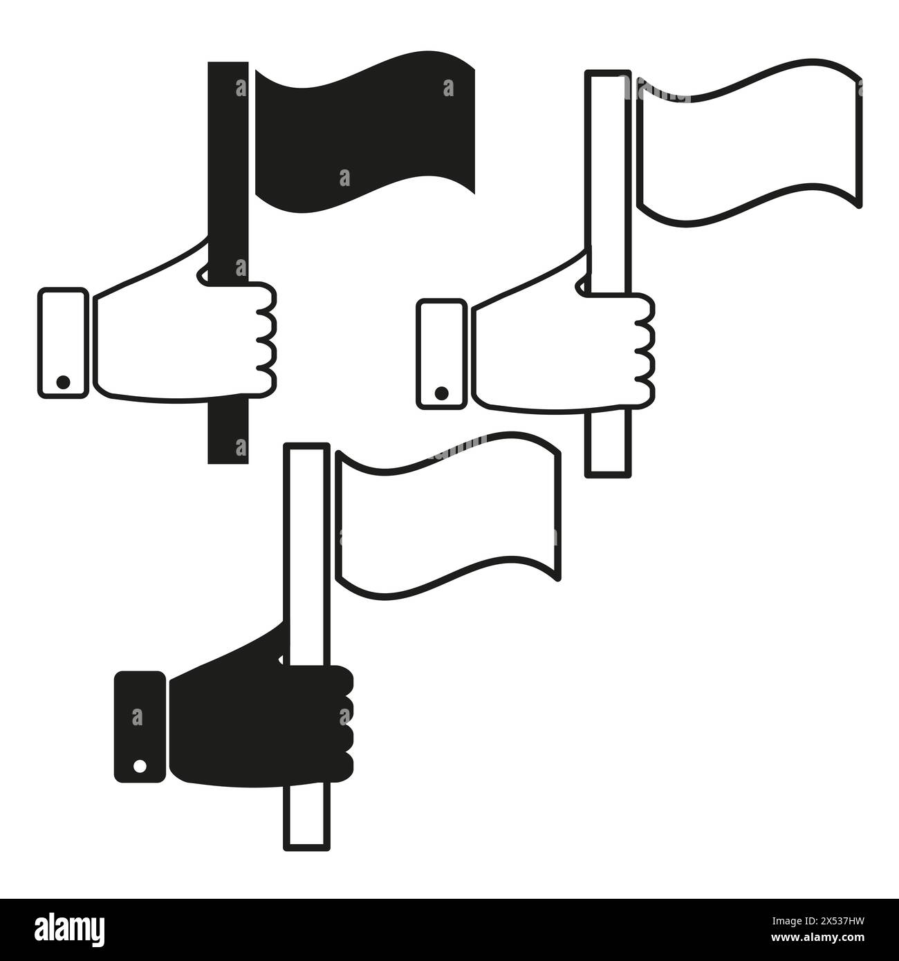 Hand holding flags Vector collection. Monochrome flag icons. Various ...
