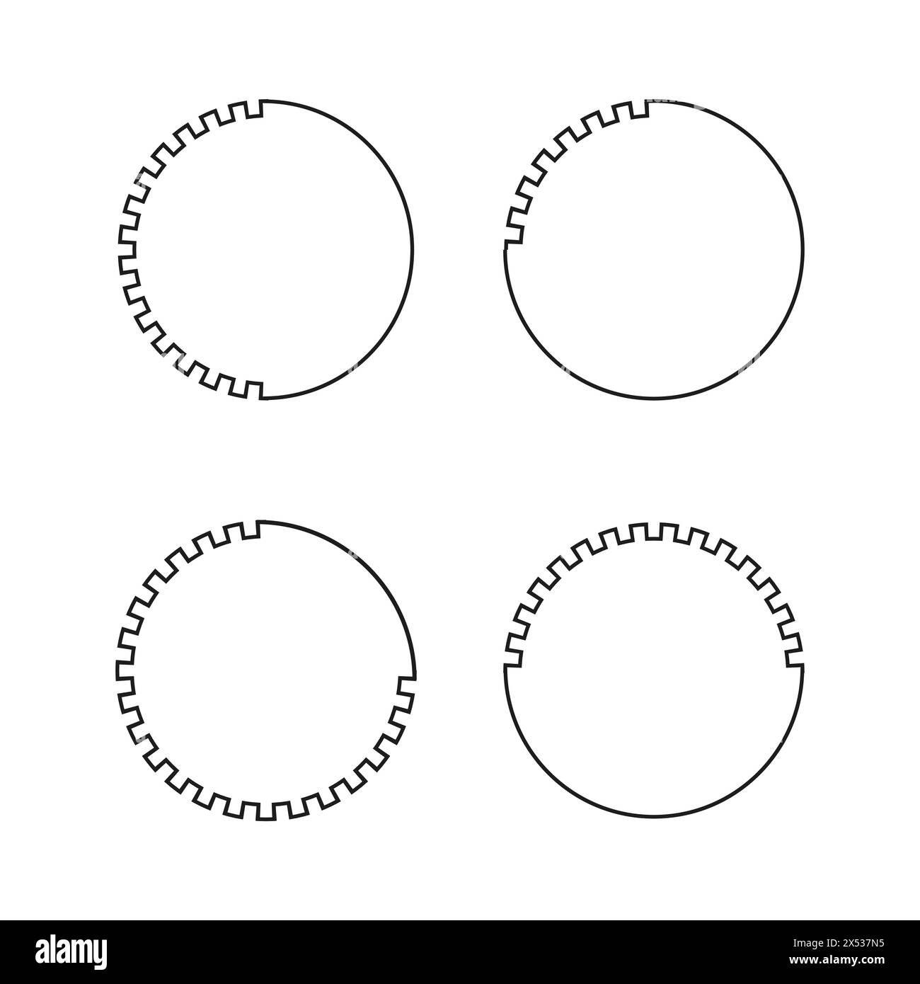 Minimalist gears vector. Set of four circular mechanical cogwheels with ...