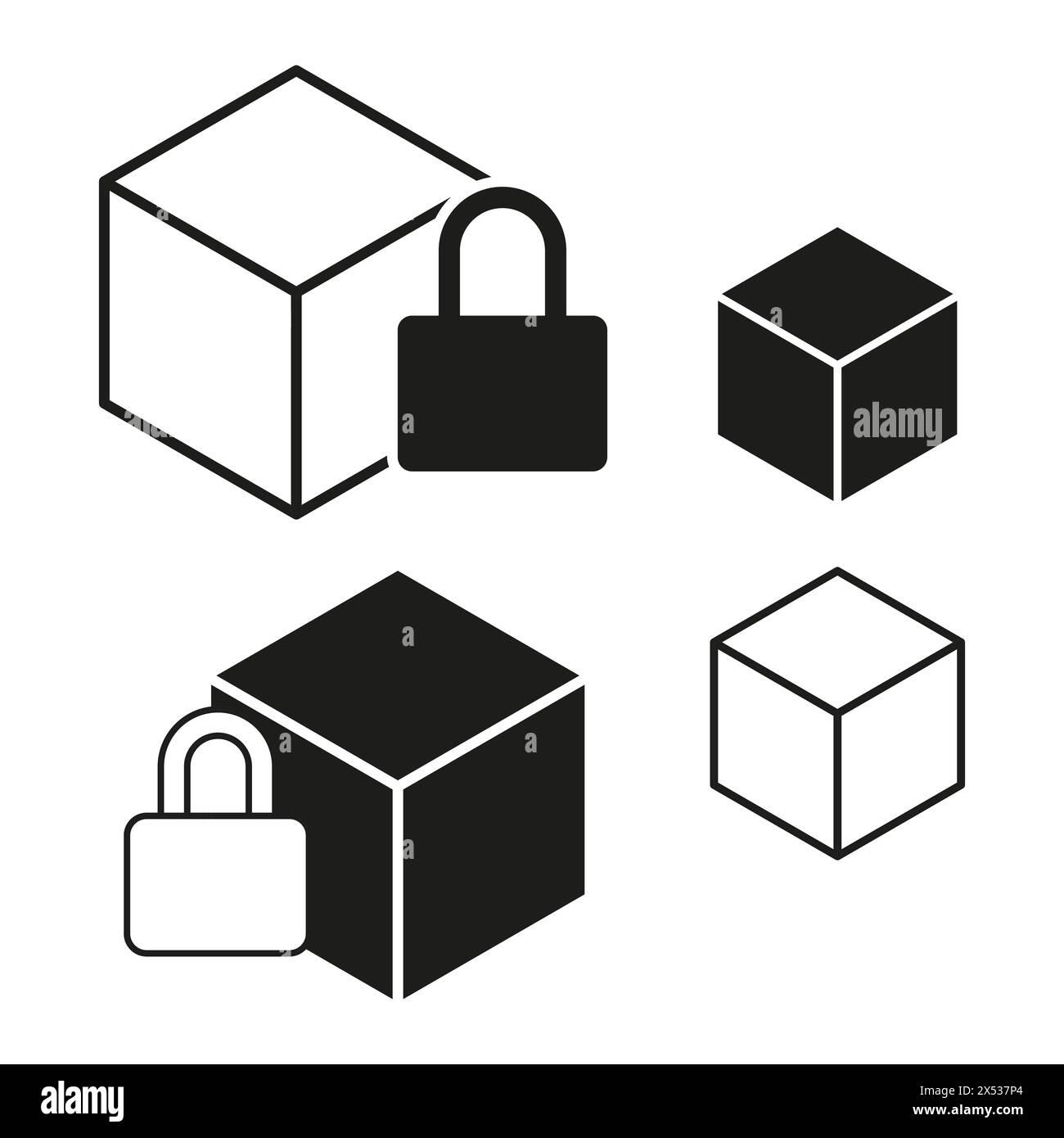 Secure package concept vector icons. Locked and unlocked box ...