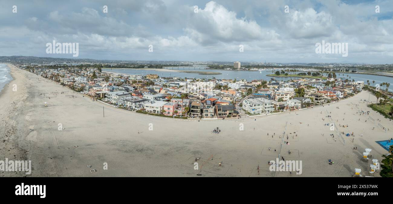 Aerial view of Mission Beach in San Diego California with sandy beach ...