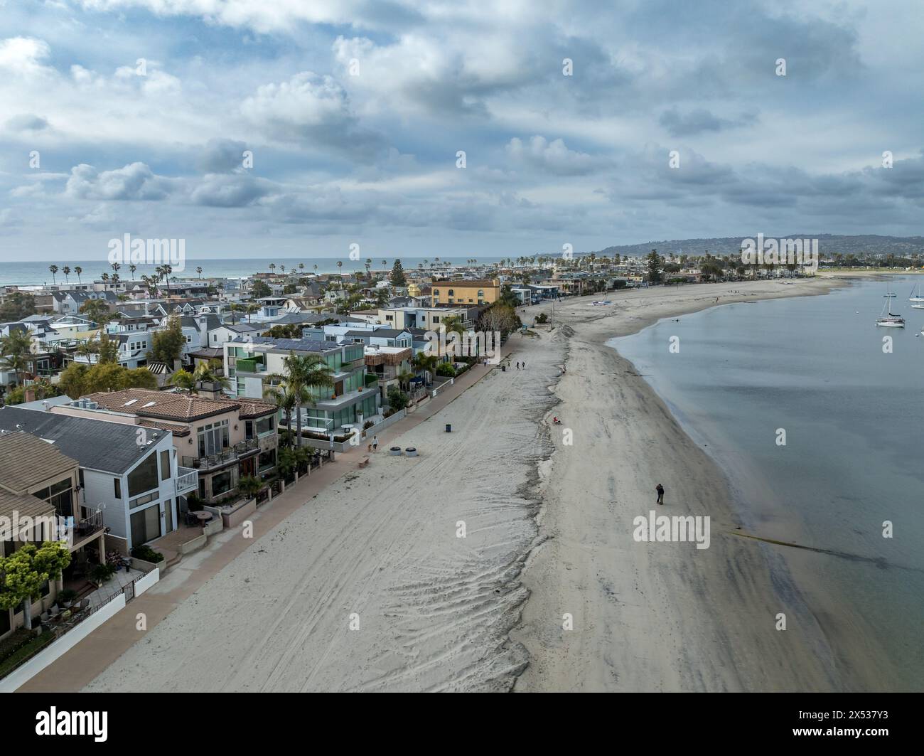 Aerial view of Mission Beach in San Diego California with sandy beach ...