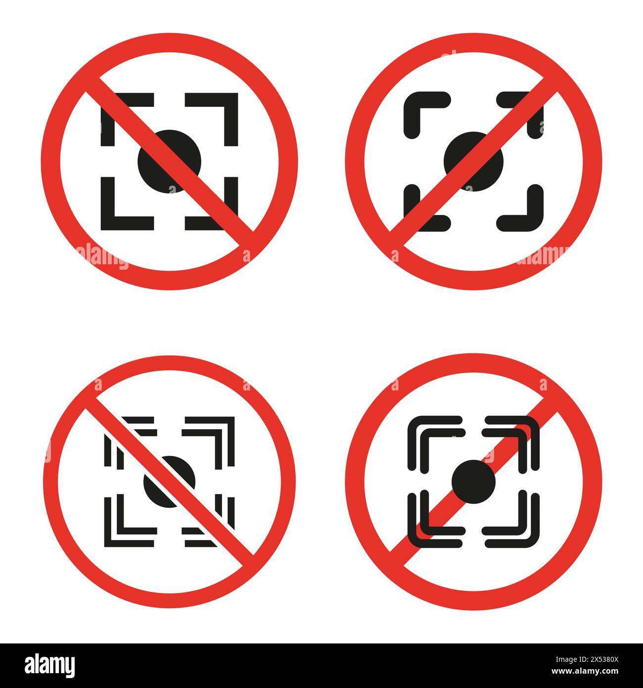 Prohibited autofocus icons set. No camera focus allowed symbols ...