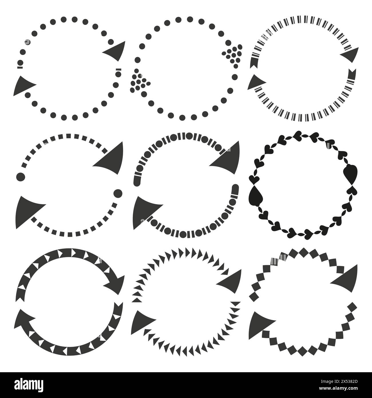 Collection of black circular arrows. Vector circular motion indicators. Set of arrow circle ...