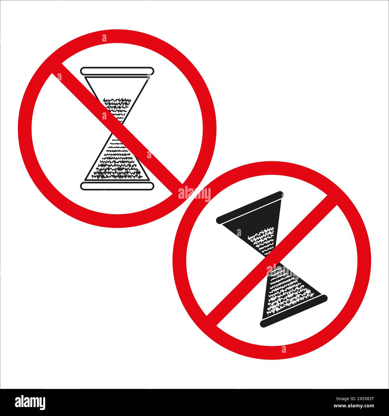 No hourglass signs. Red prohibition circles. Vector symbols. Restricted ...