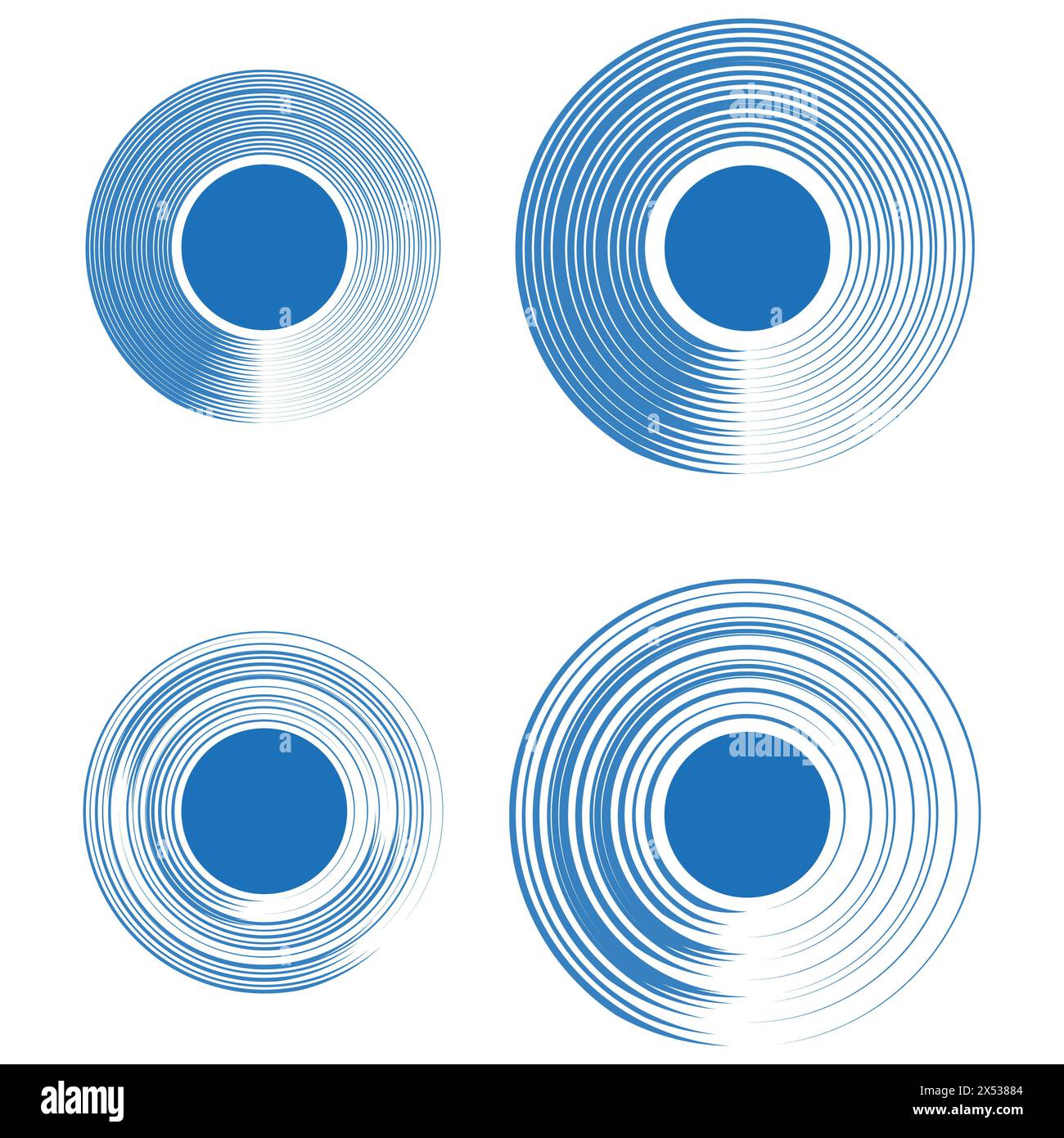 Geometric concentric circles set. Abstract blue halftone gradients. Circular ripple patterns ...