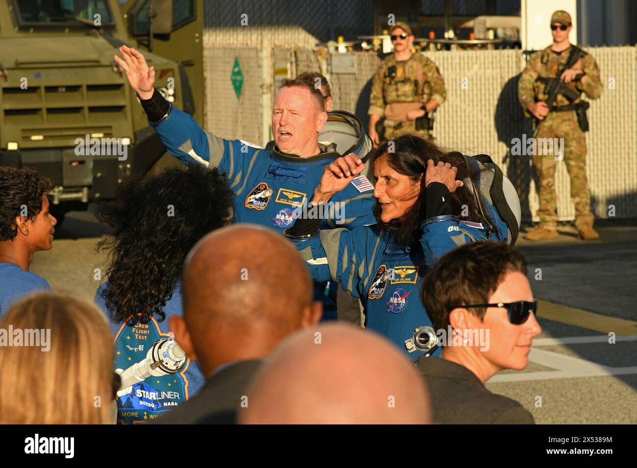 NASA Astronauts Suni Williams (r) and Butch Wilmore give final ...
