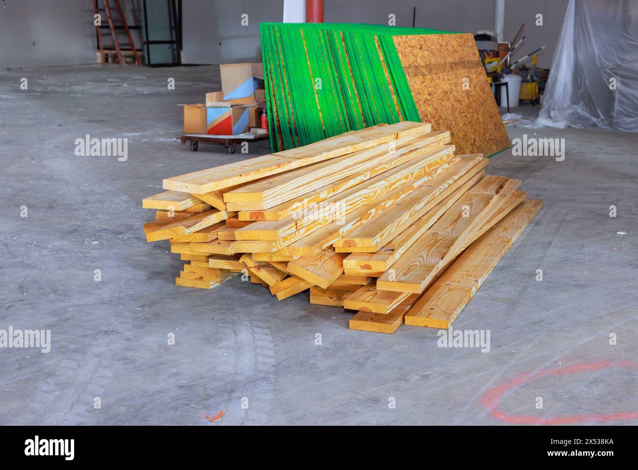 Wooden boards stacked on construction site are ready for use Stock ...