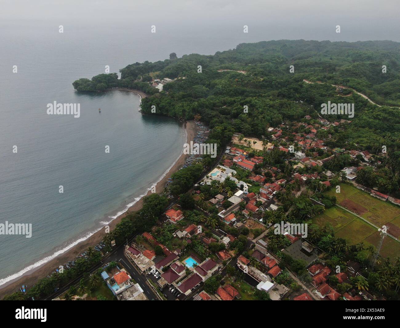 Aerial of Madasari beach in southern West Java, Indonesia Stock Photo ...