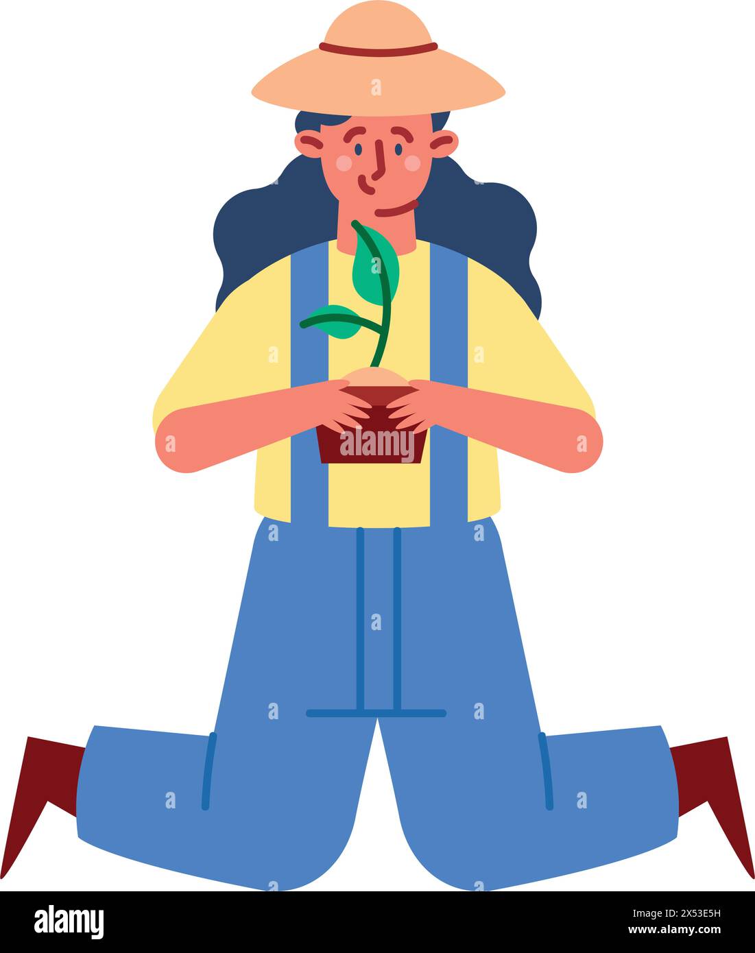 Woman character planting tree Cut Out Stock Images & Pictures - Alamy