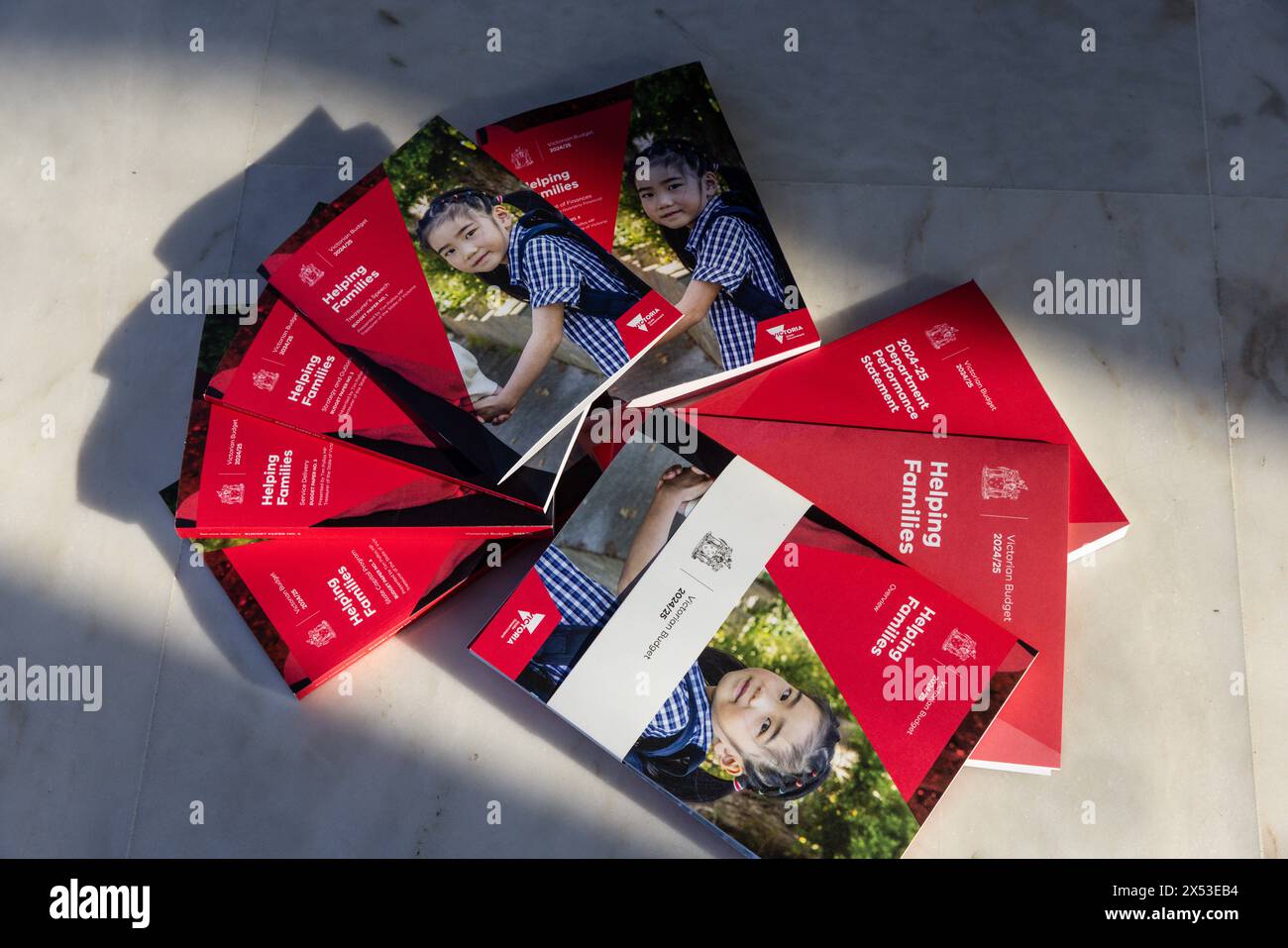 The 2024-2025 Victorian Budget papers are seen during the Victorian ...